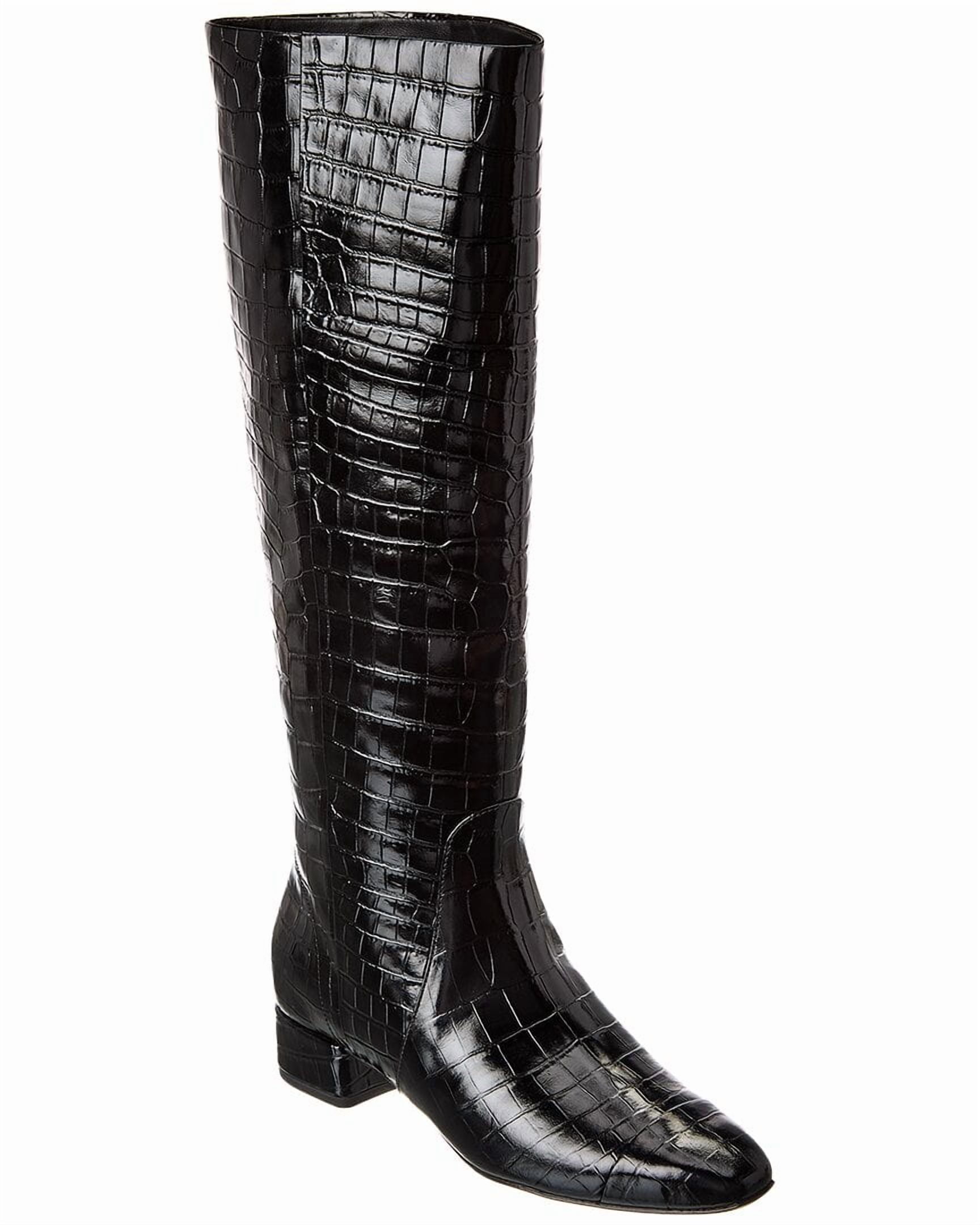 Veronica Beard Cecile Croc-Embossed Leather Knee-High Boot, 6, Black ...
