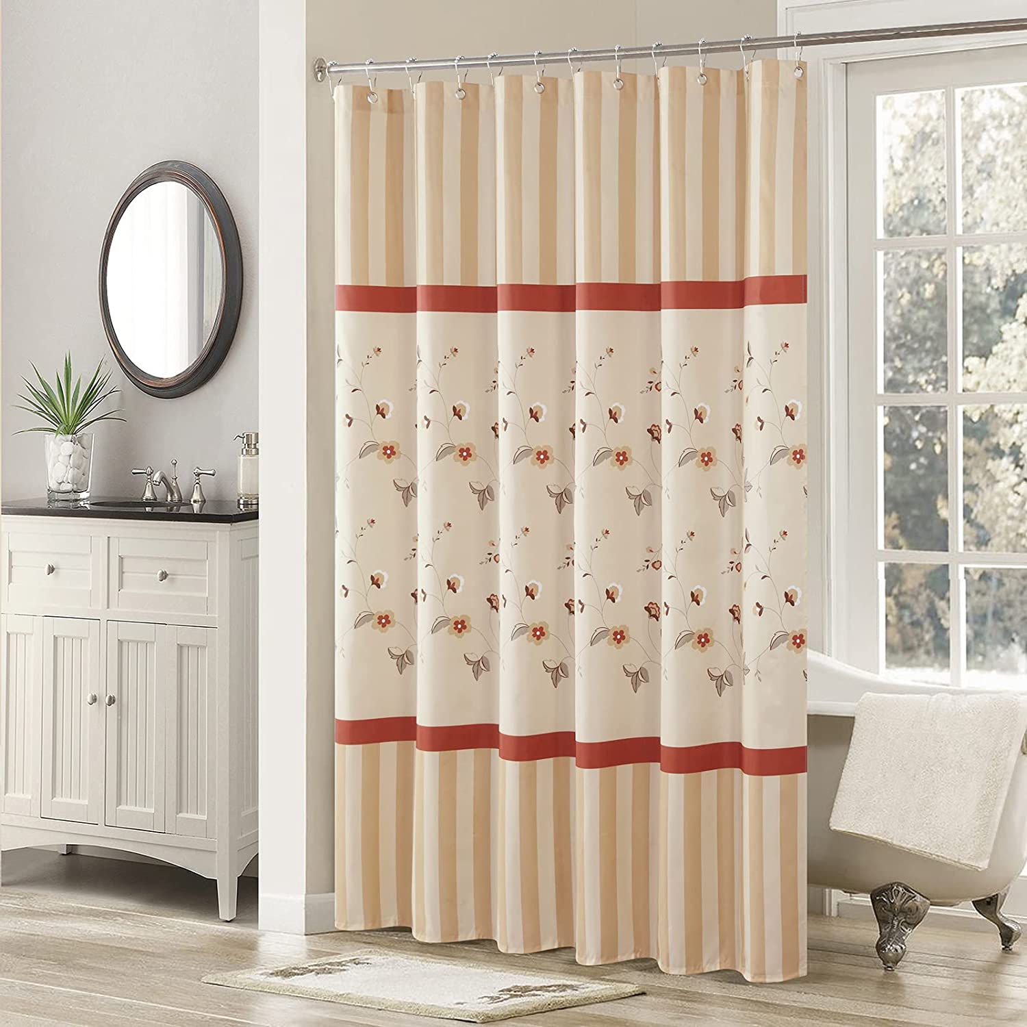 Veronica Farmhouse Cloth Tan Floral Contemporary Polyester Waterproof ...