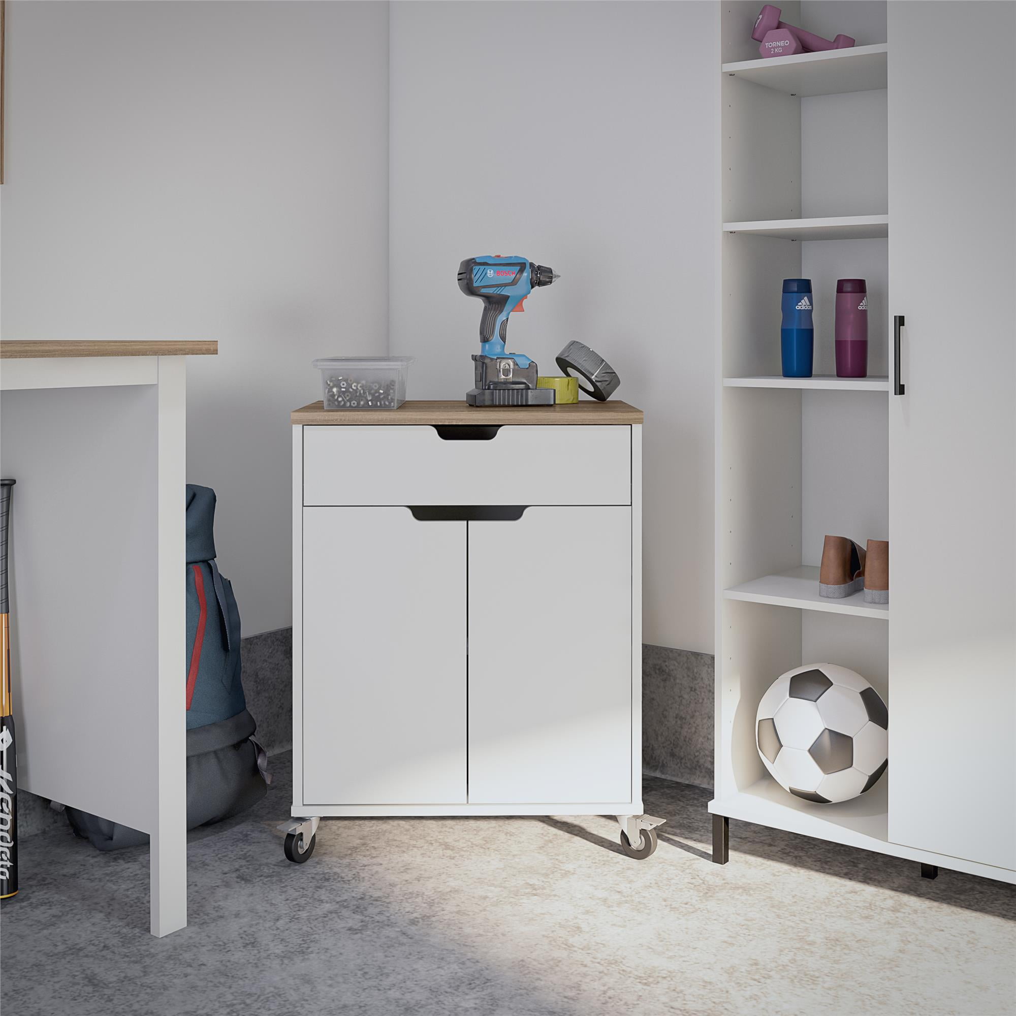 Versa 2 Door/1 Drawer Storage Cart with Locking Casters , White and ...