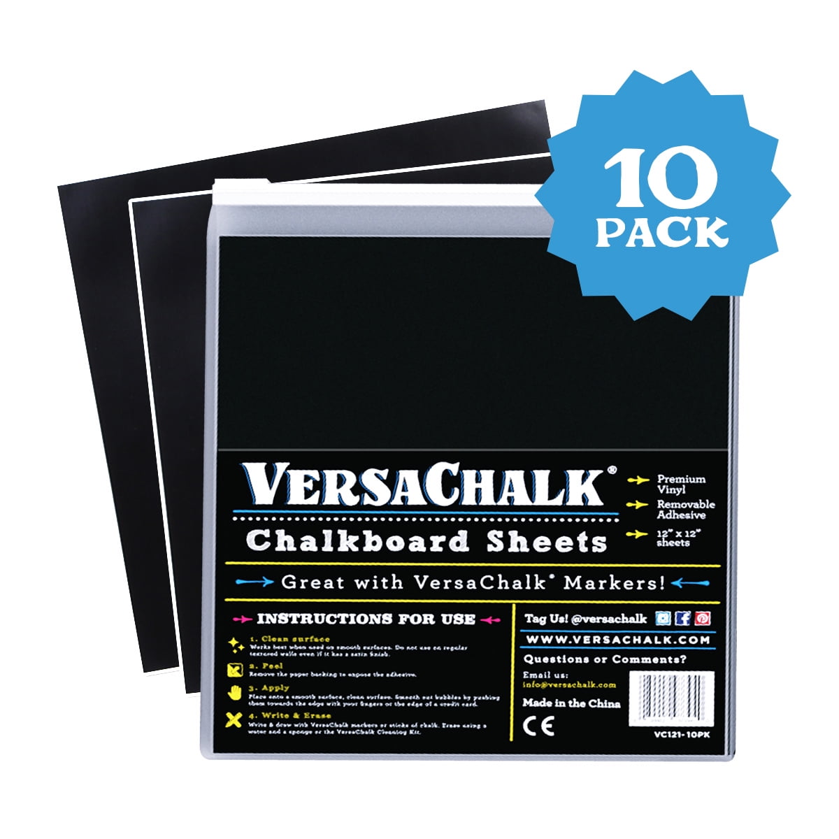 VersaChalk Chalkboard Vinyl Sheets, 12" x 12" - 10 Pack - Walmart.com