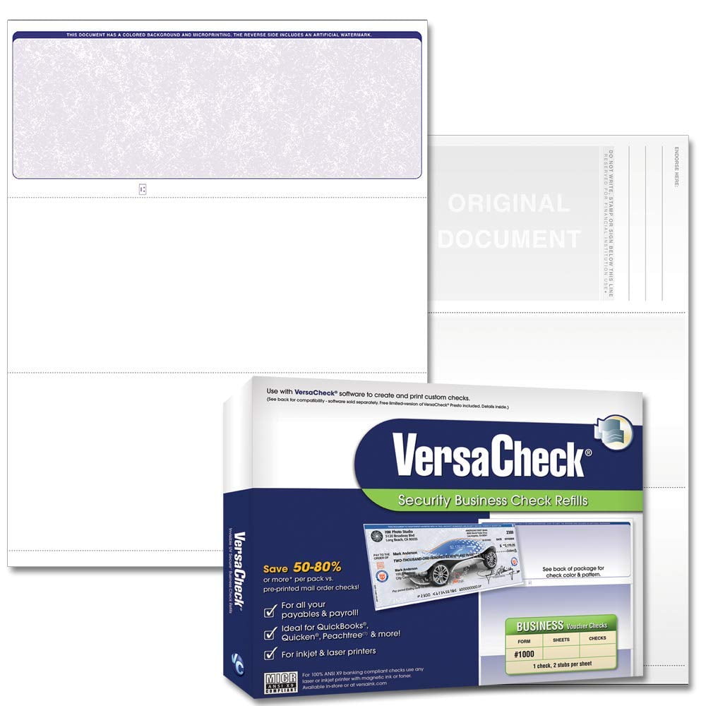 VersaCheck Secure Checks - 250 Blank Business Voucher Checks - Blue ...