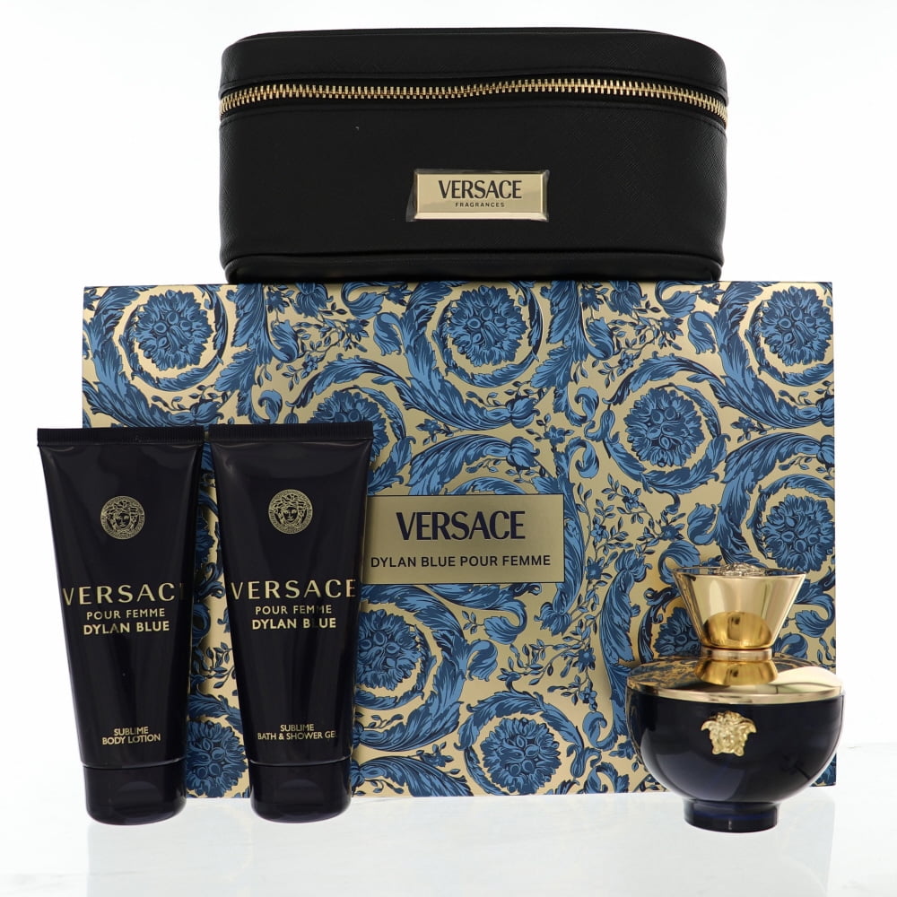 Versace Dylan Blue , 4 Pc Gift Set 3.4oz EDP Spray, 3.4oz Sublime Body ...