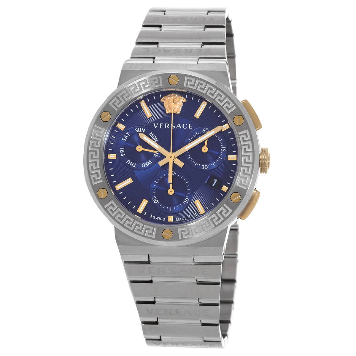 Versace Greca Logo Chronograph Quartz Blue Dial Men's Watch VEZ900221 ...