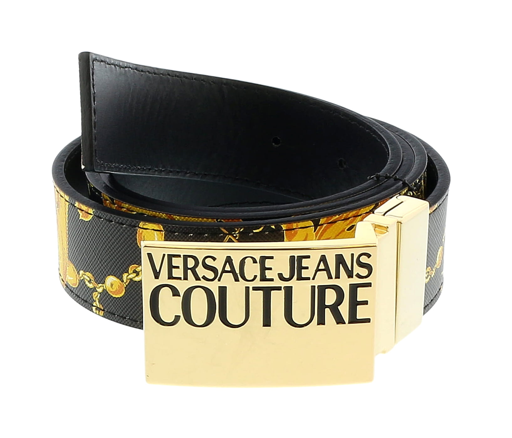 Versace Jeans Couture Black/Gold Signature Plate Buckle Adjustable Belt ...