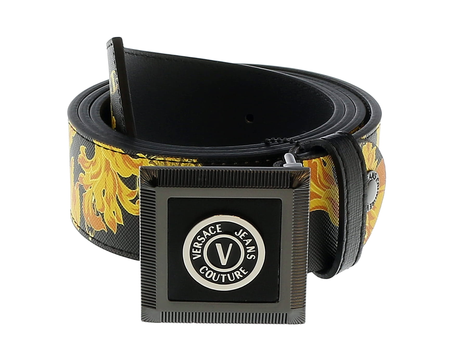 Versace Jeans Couture Black/Gold V-Emblem Square Buckle Chain Print ...
