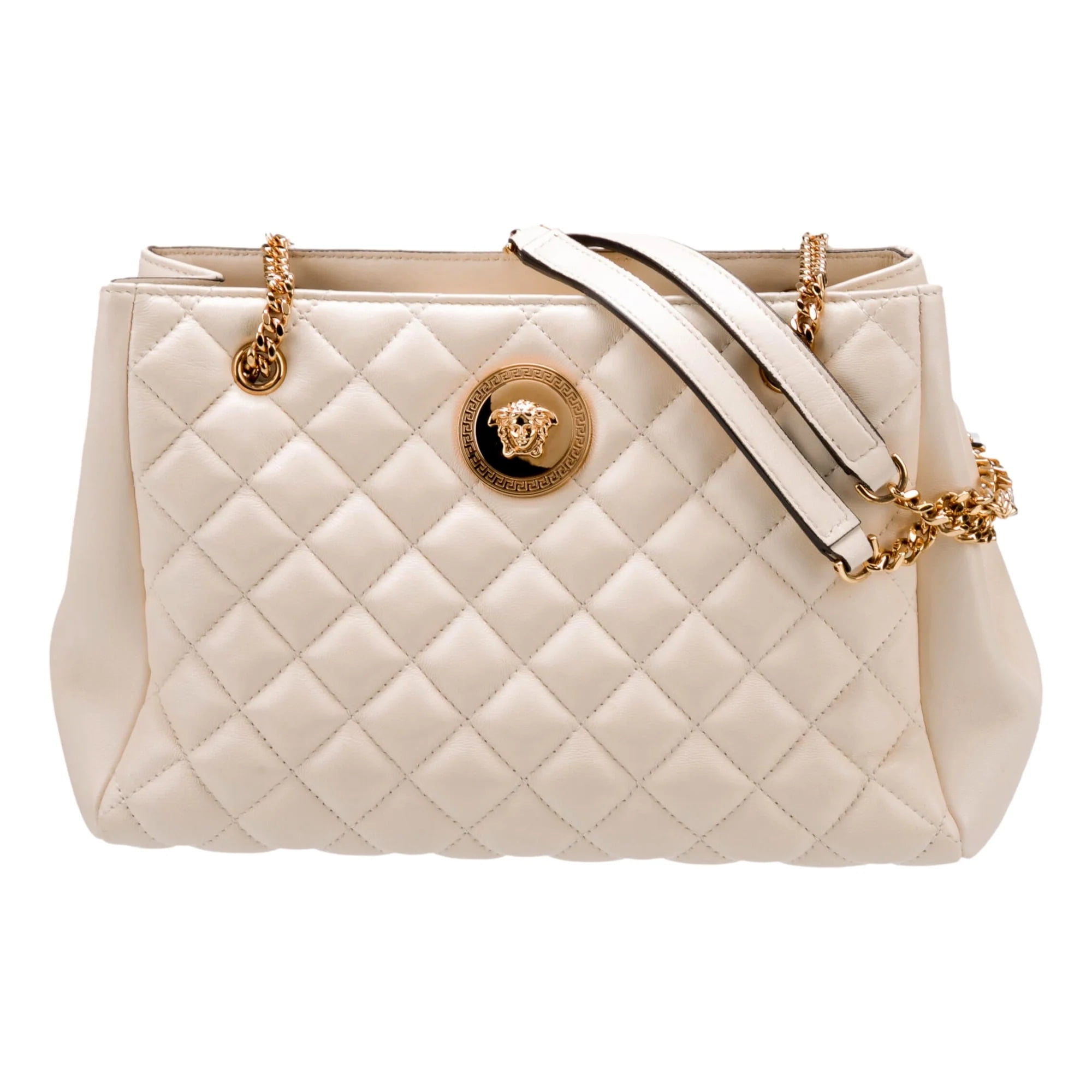 Versace Quilted Ivory La Medusa Chain Strap Tote Bag - Walmart.com