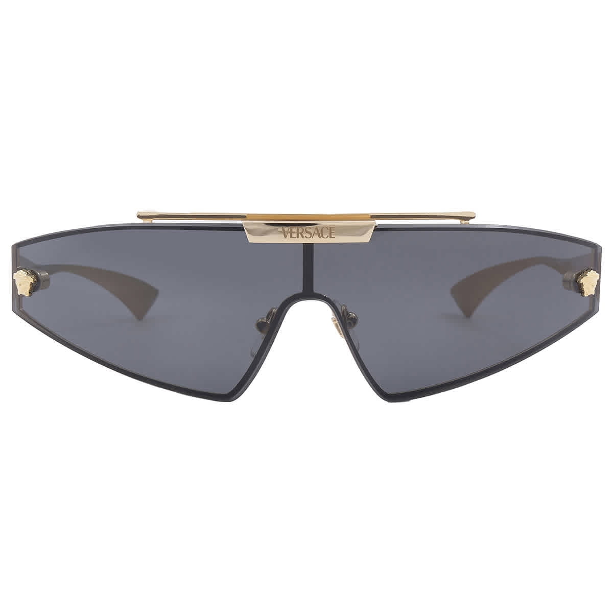 Versace VE 2265 Gold Metal Unisex Shield Sunglasses, Grey Lens, 44mm ...