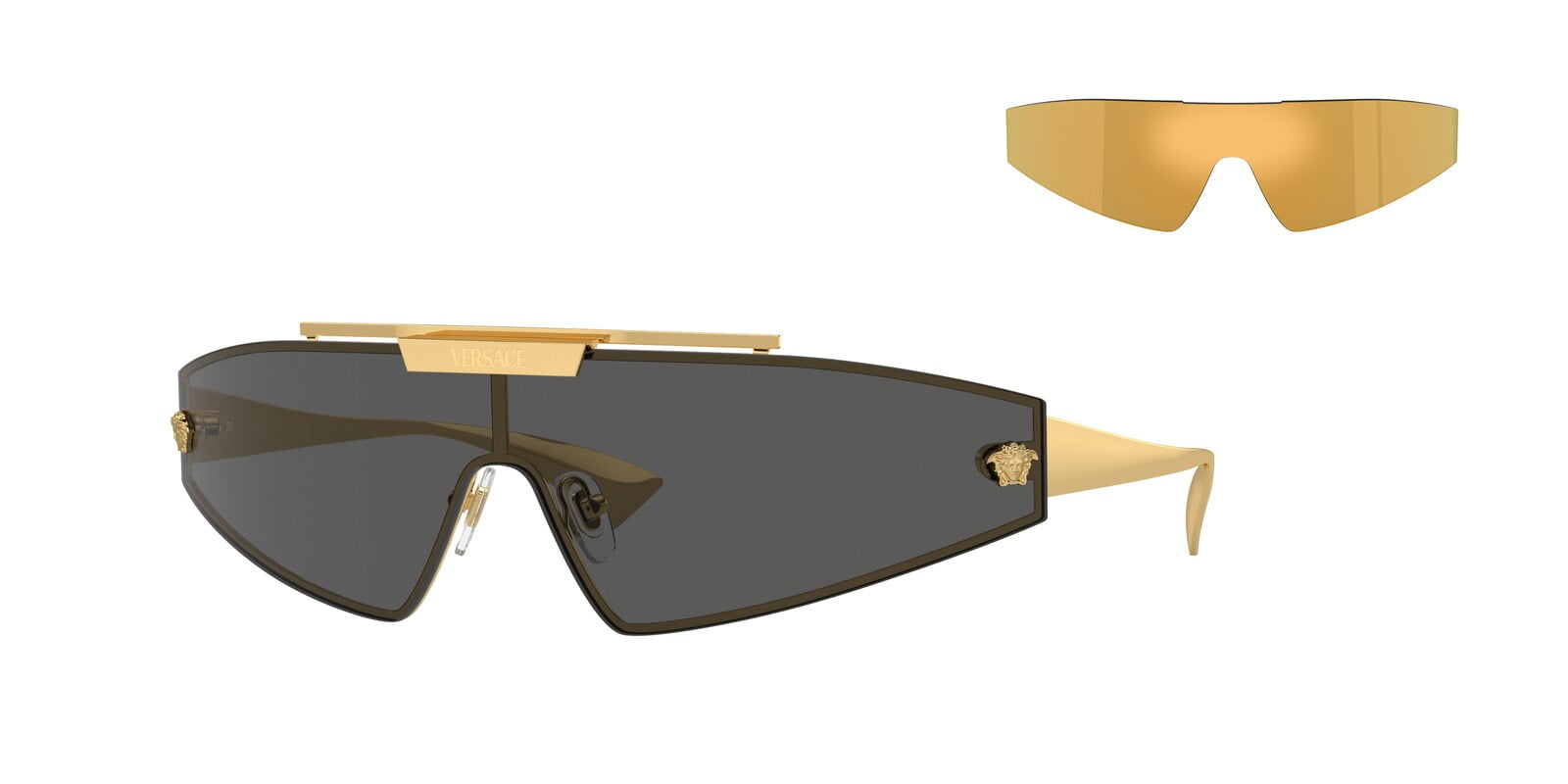 Versace VE 2265 Metal Unisex Shield Sunglasses Gold 44mm Adult ...