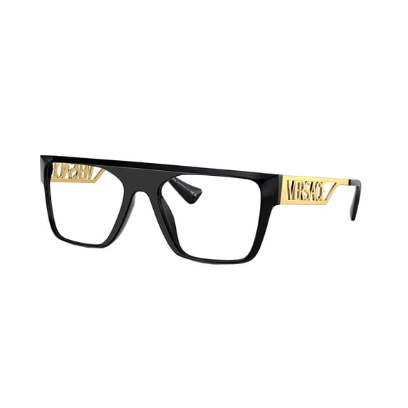 Versace Unisex Rectangle Eyeglasses VE 3326U GB1, Black/Gold Plastic ...