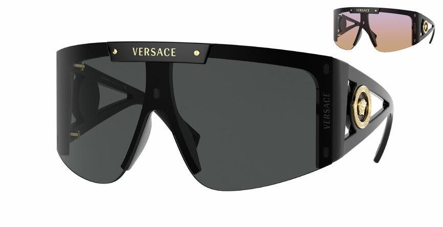 Versace VE4393 Women's Shield Sunglasses with White Plastic Frame and Grey Clip-On Lenses ...