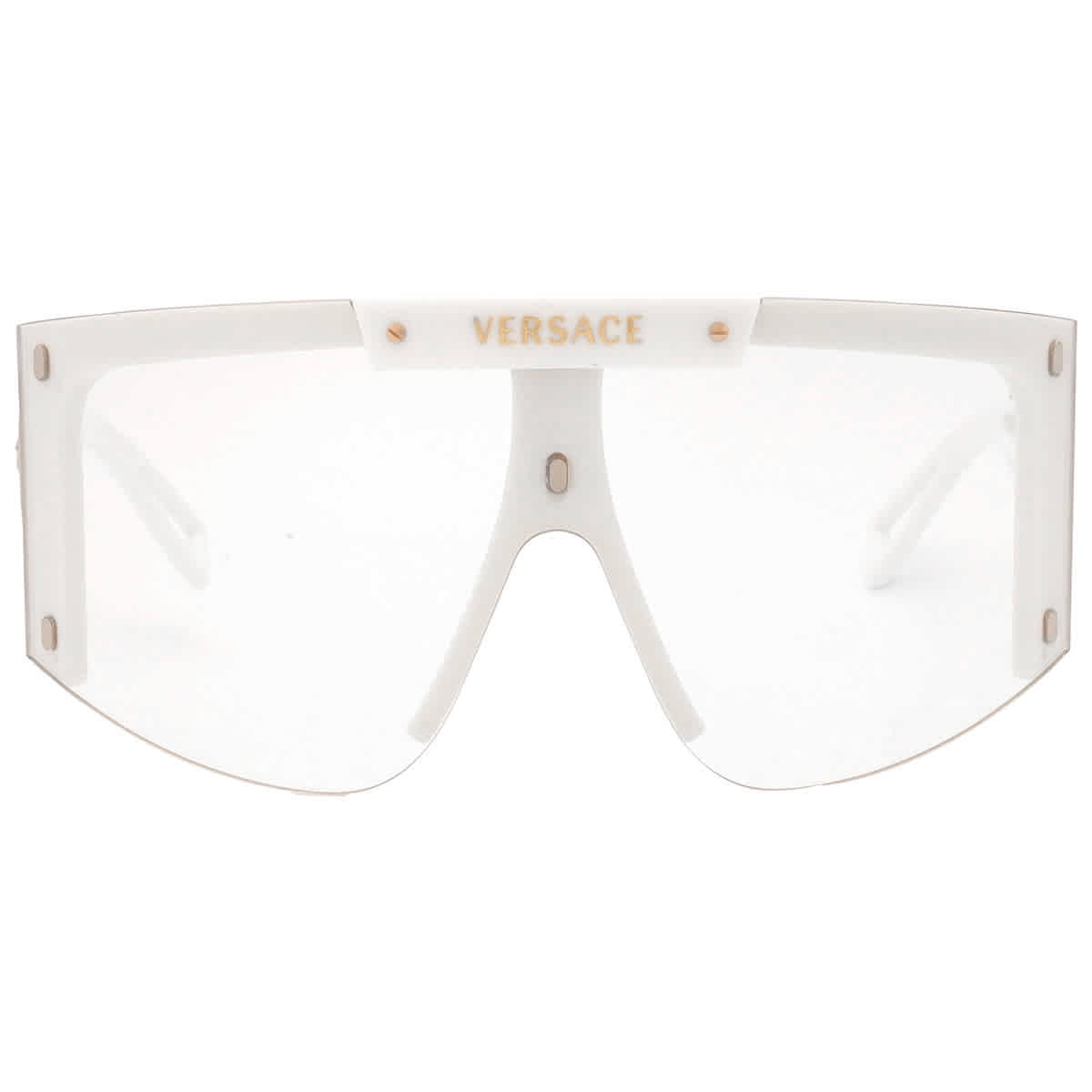 Versace VE4393 Women's Shield Sunglasses with White Plastic Frame and Grey Clip-On Lenses ...