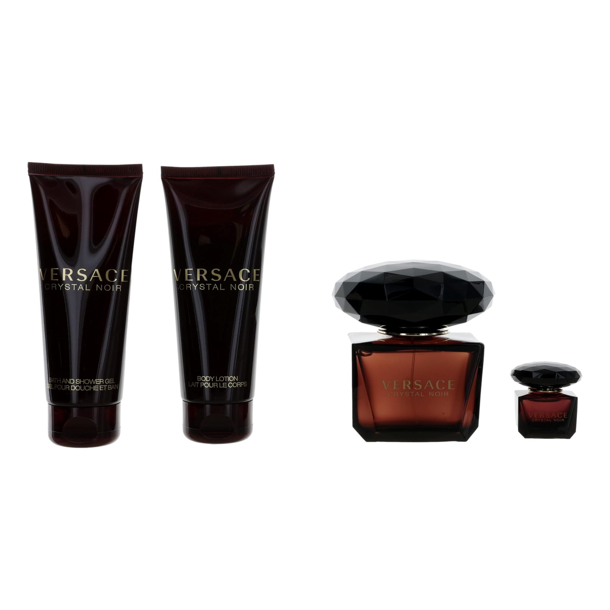 Versace Versace Crystal Noir , 4 Pc Gift Set 3oz EDP Spray, 0.17oz EDP ...