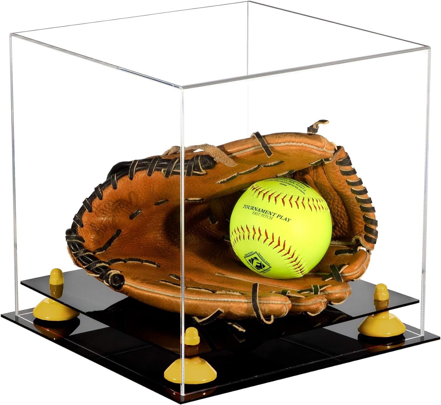 Versaile Clear Display Case - Medium Square Box wih Yellow Risers 11" x ...