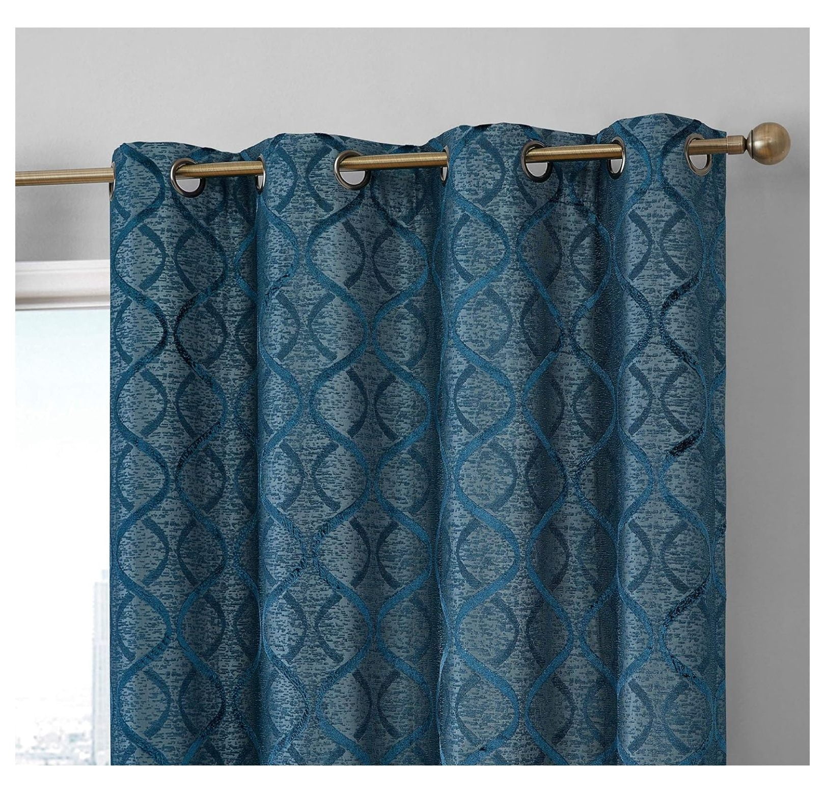 Versailles Lattice Flocked 100% Complete Blackout Thermal Insulated Window Curtain Grommet ...