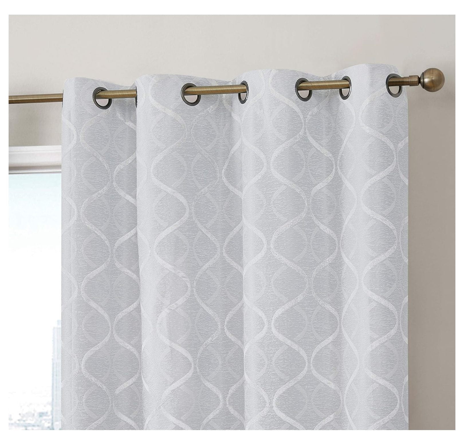 Versailles Lattice Flocked 100% Complete Blackout Thermal Insulated Window Curtain Grommet ...