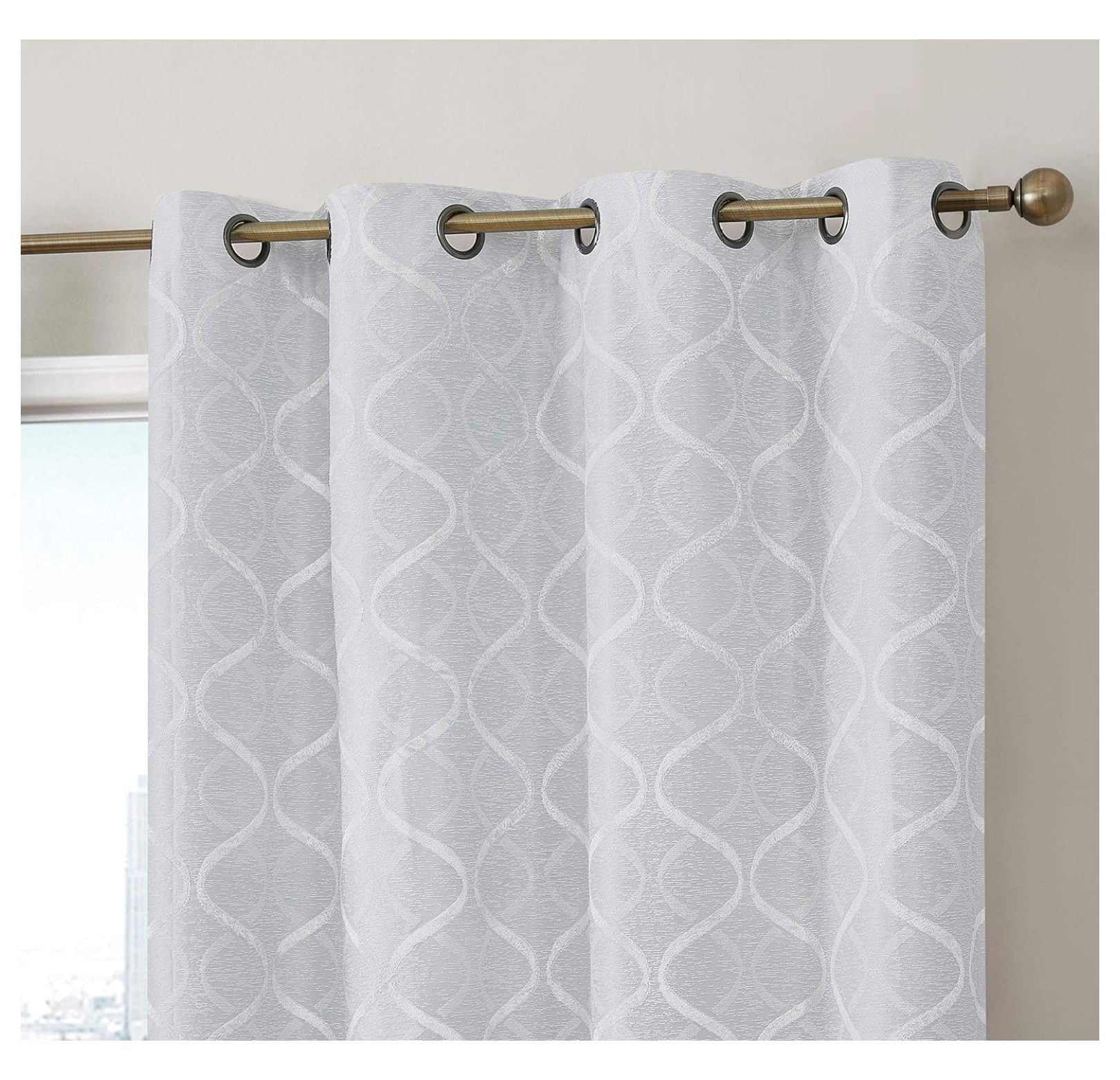Versailles Lattice Flocked 100% Complete Blackout Thermal Insulated Window Curtain Grommet ...