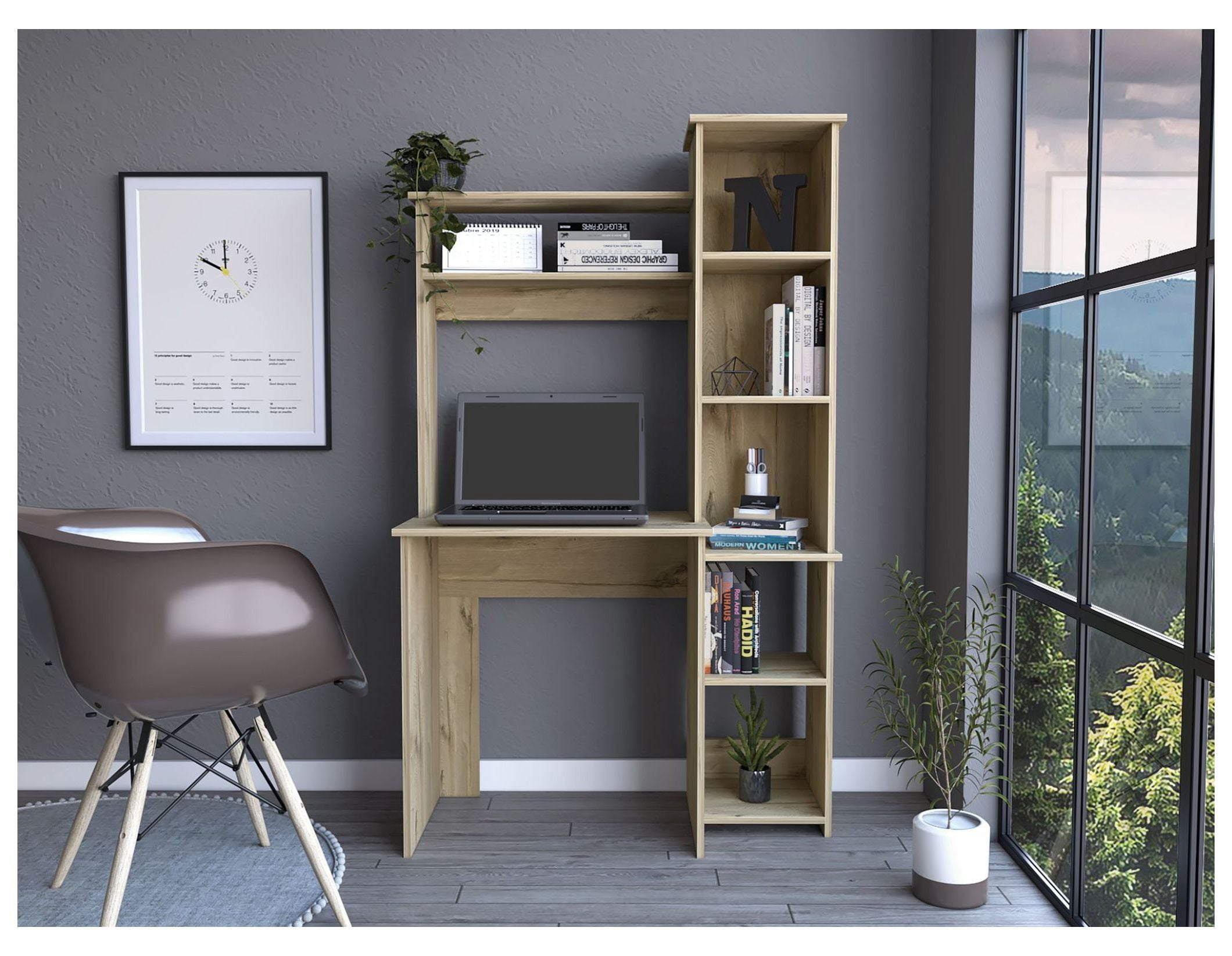 Versalles Writintg Desk; Two Superior Shelves; Five Cubbies -Light Oak ...