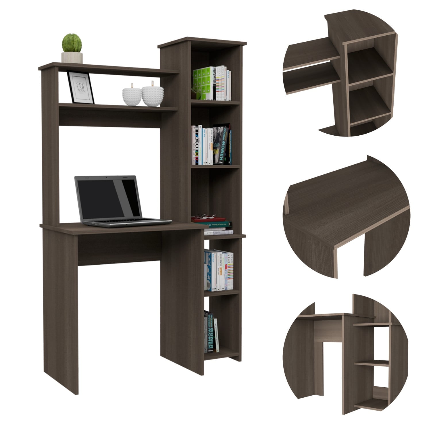 Versalles Writintg Desk, Two Superior Shelves, Five Cubbies -Smokey Oak ...