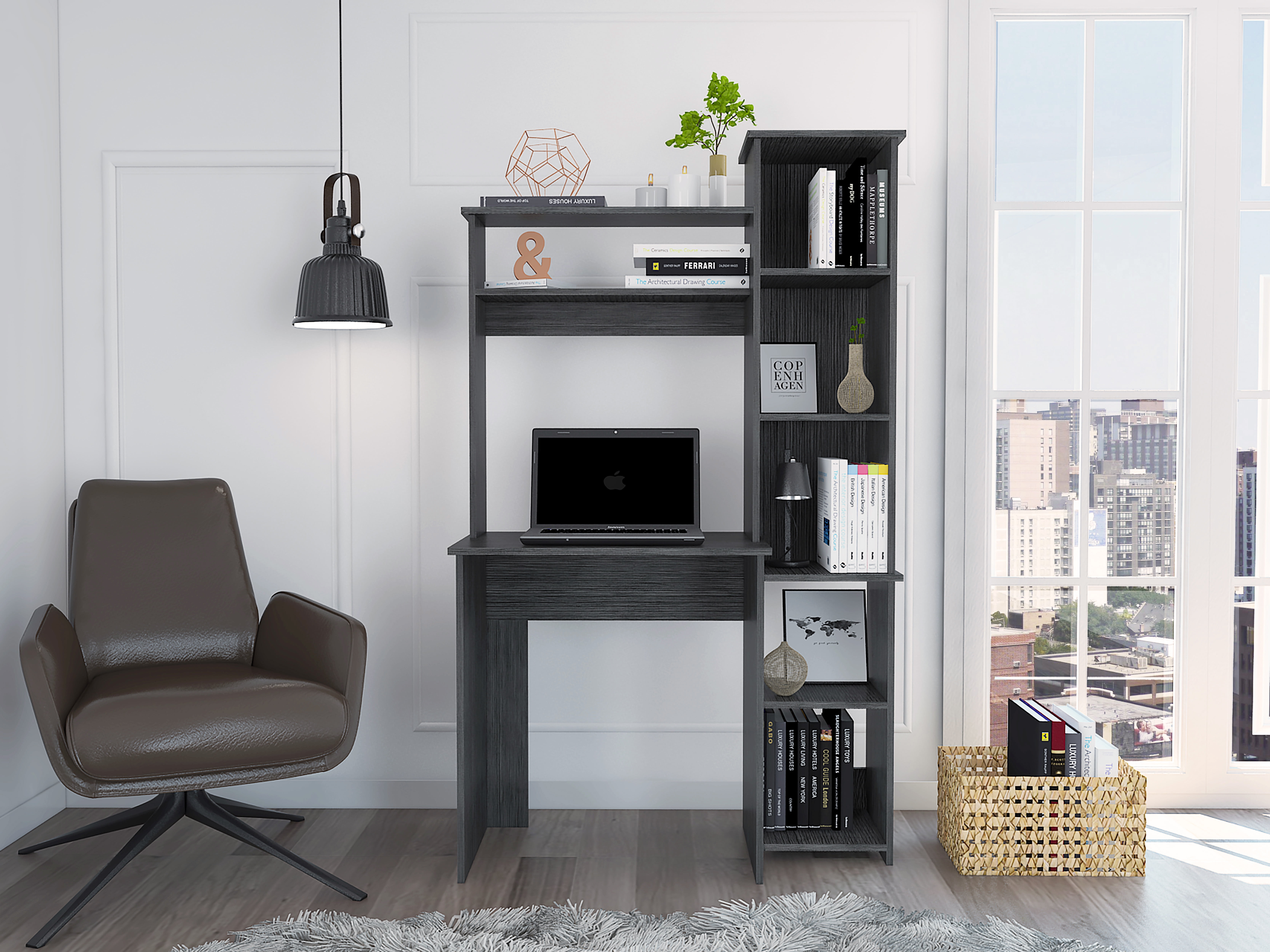 Versalles Writintg Desk, Two Superior Shelves, Five Cubbies -Smokey Oak ...