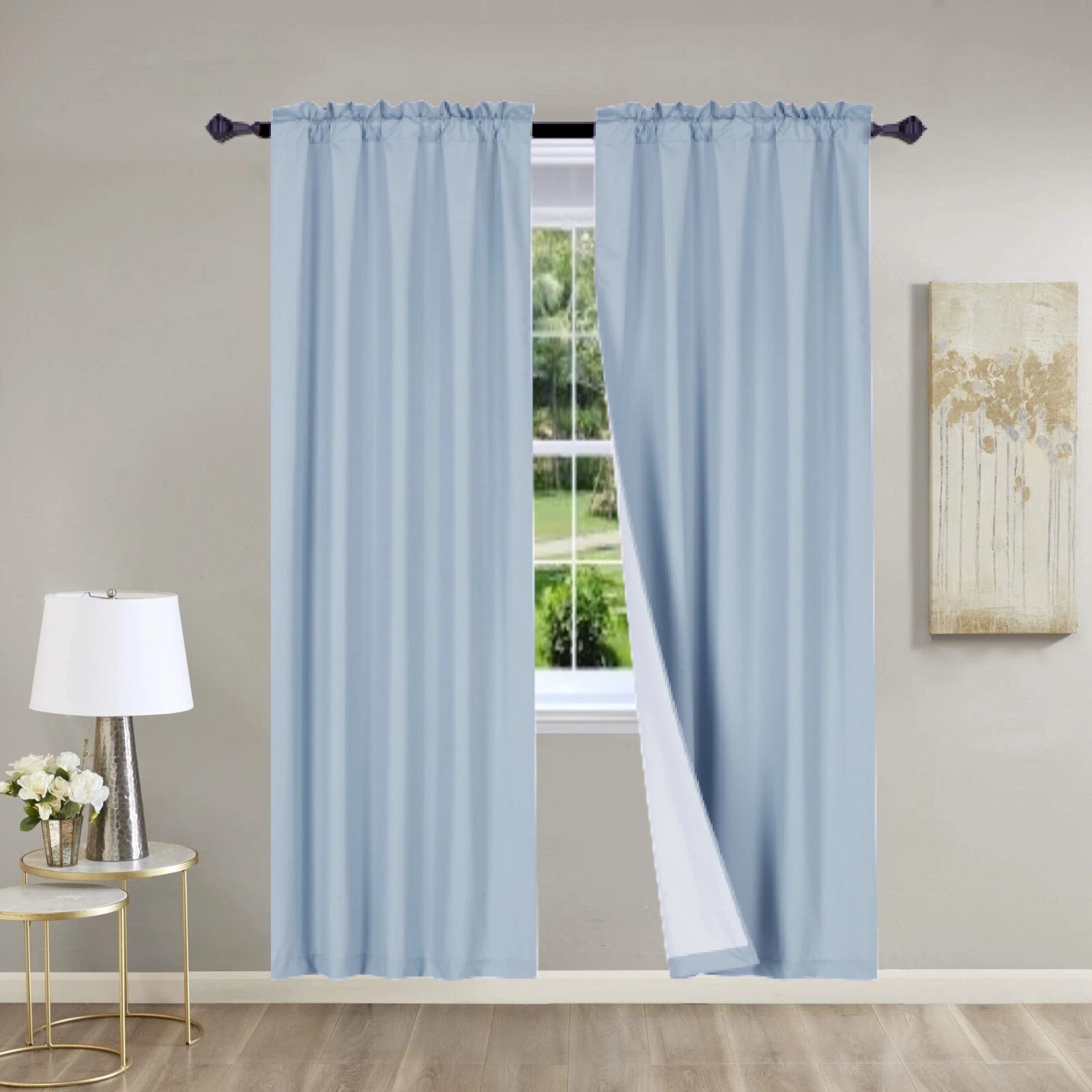 Versatil 2PC Set Slate Blue Solid Color Light Blocking Panels White Backing Rod Pocket Window ...