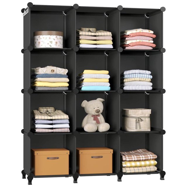 Versatile 12-Cube Storage Organizer - Black, Closet, Bedroom, Office ...