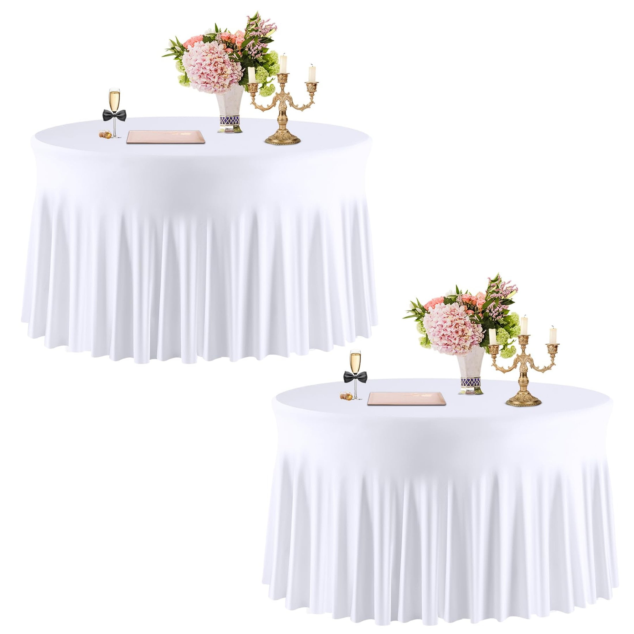 Versatile 2 Pack White Round Spandex Table Covers for 60 Inch Tables ...