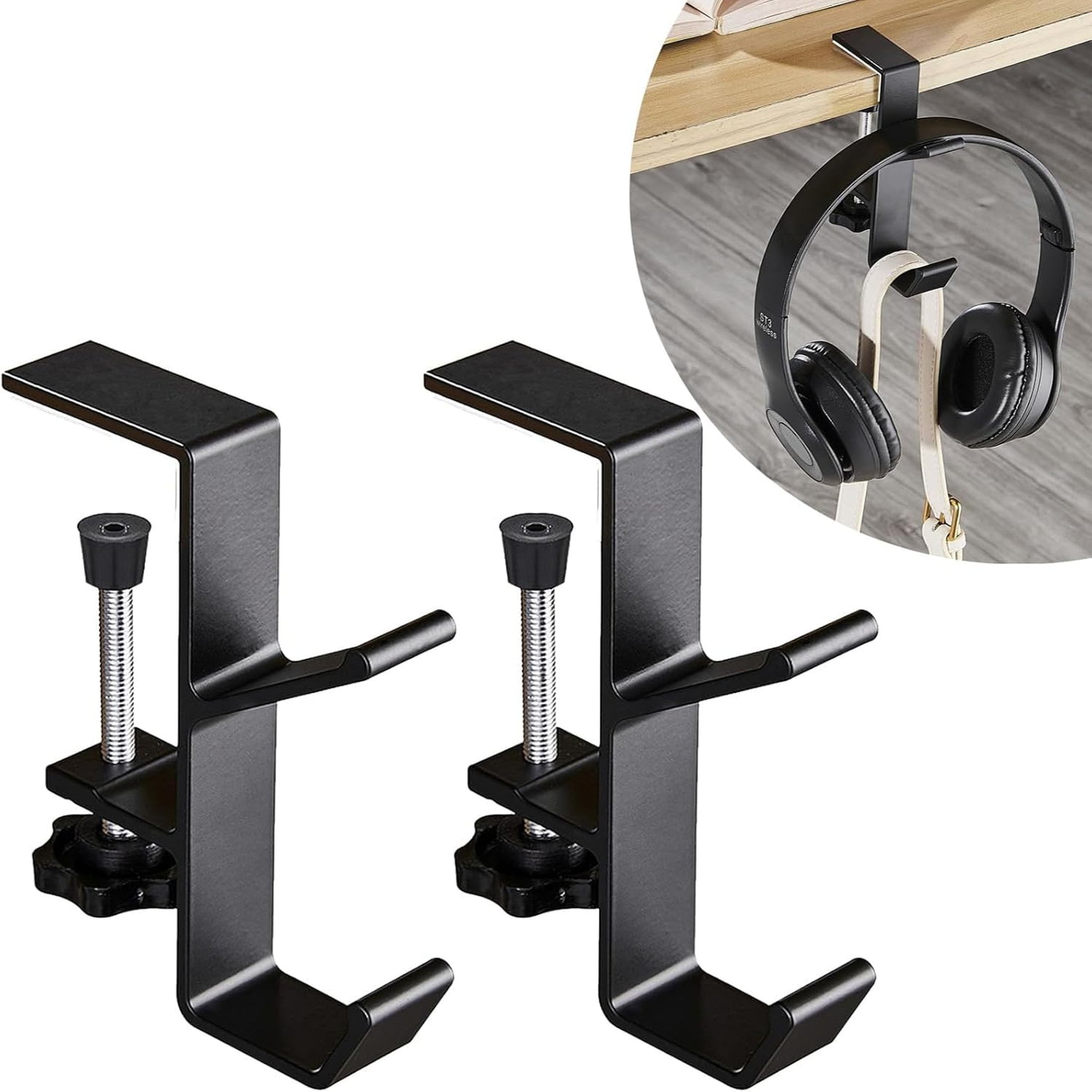 Versatile 2in1 Adjustable Headphone Stand with Under Desk Clamp Hooks ...