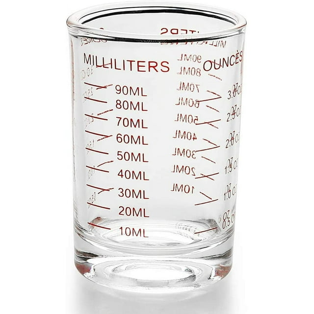 Versatile 3 Ounce Measuring Cup Shot Glass Liquid Heavy Glass with Red ...