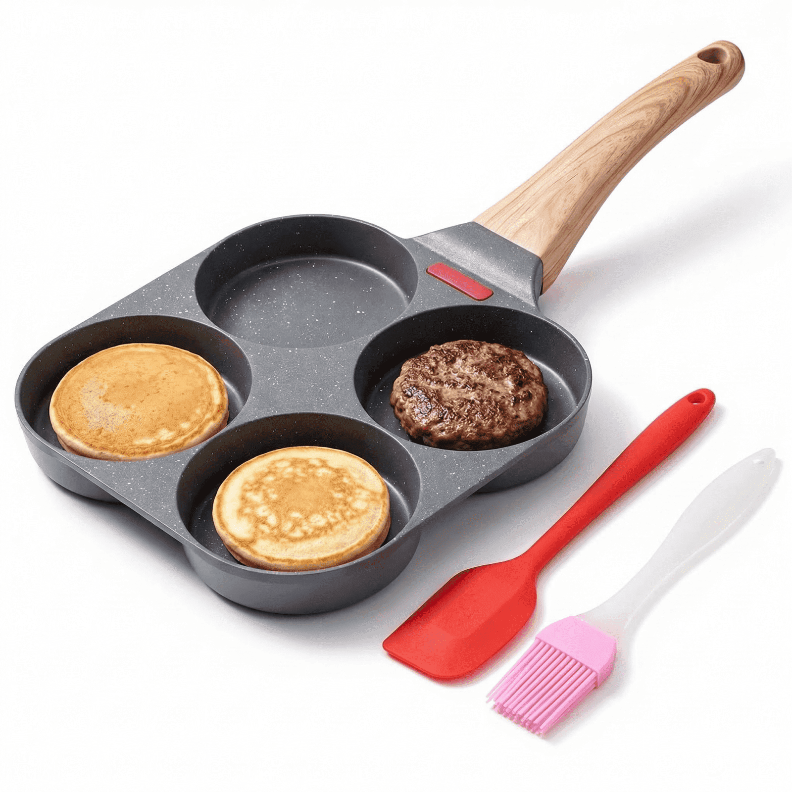 Egg Pan Nonstick, 4 Holes Egg Frying Pan with Silicone Small Scraper ...