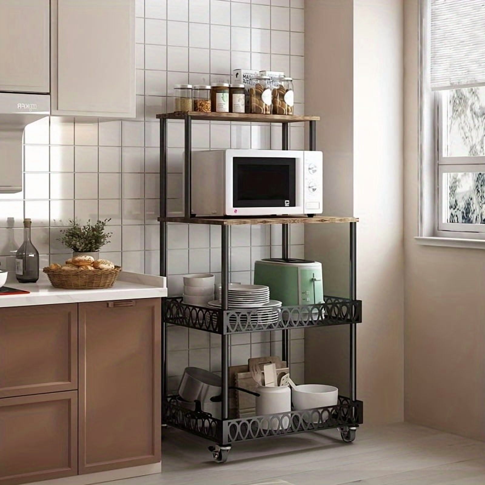 Versatile 4-Tier Stainless Steel Microwave Stand with Wheels - Perfect ...