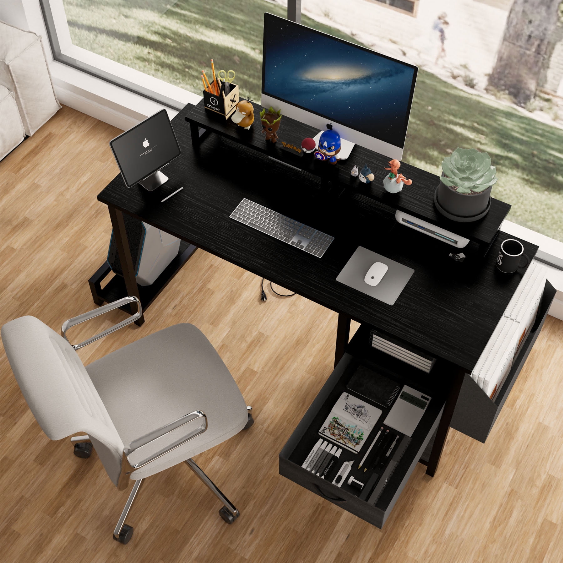 Versatile 47.27" Office Desk in Modern Black with Power Outlet and USB ...