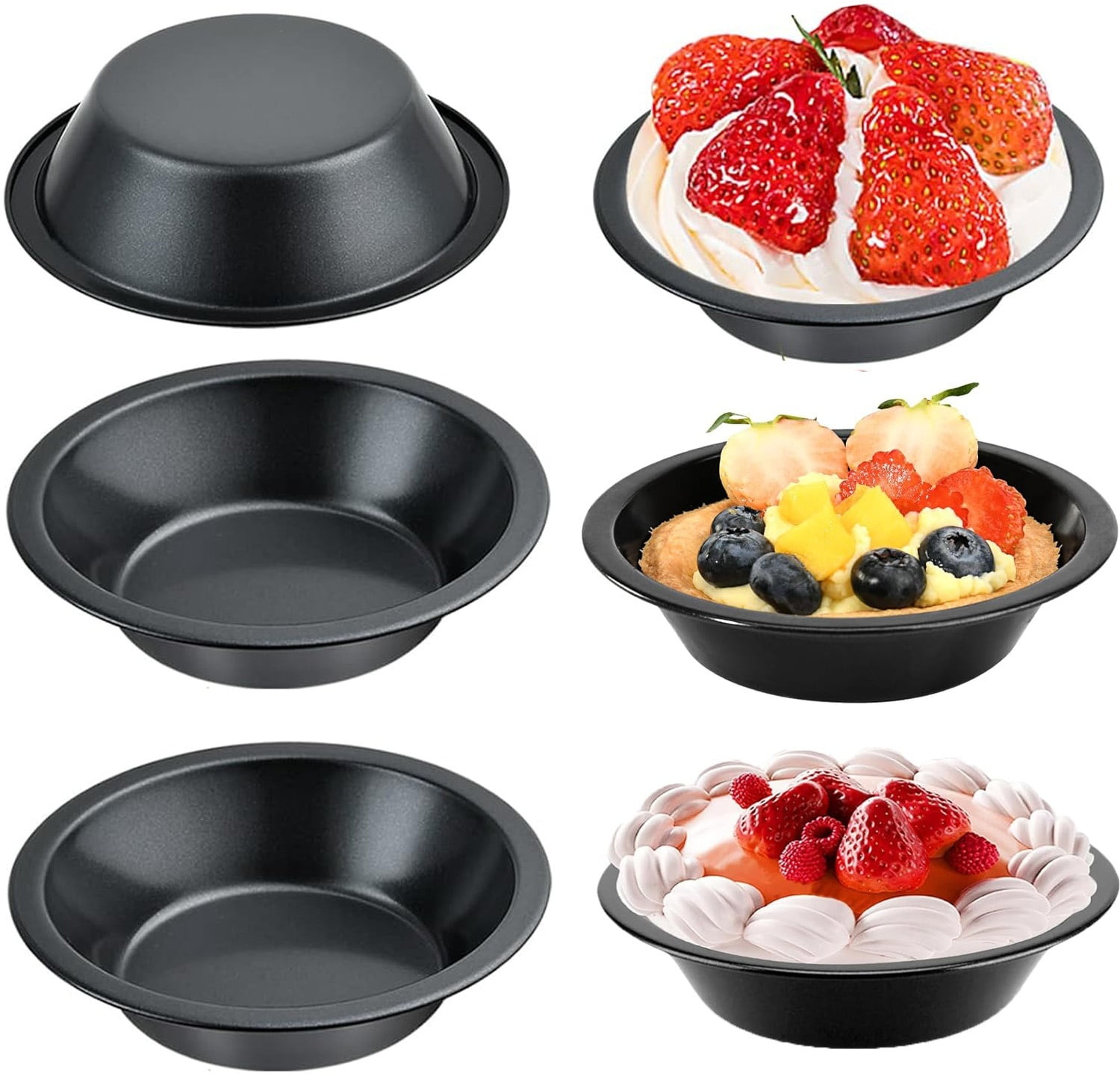 6 Pack Mini Pie Tins,Bexikou 5 inch Nonstick Small Pie Pans, Carbon ...