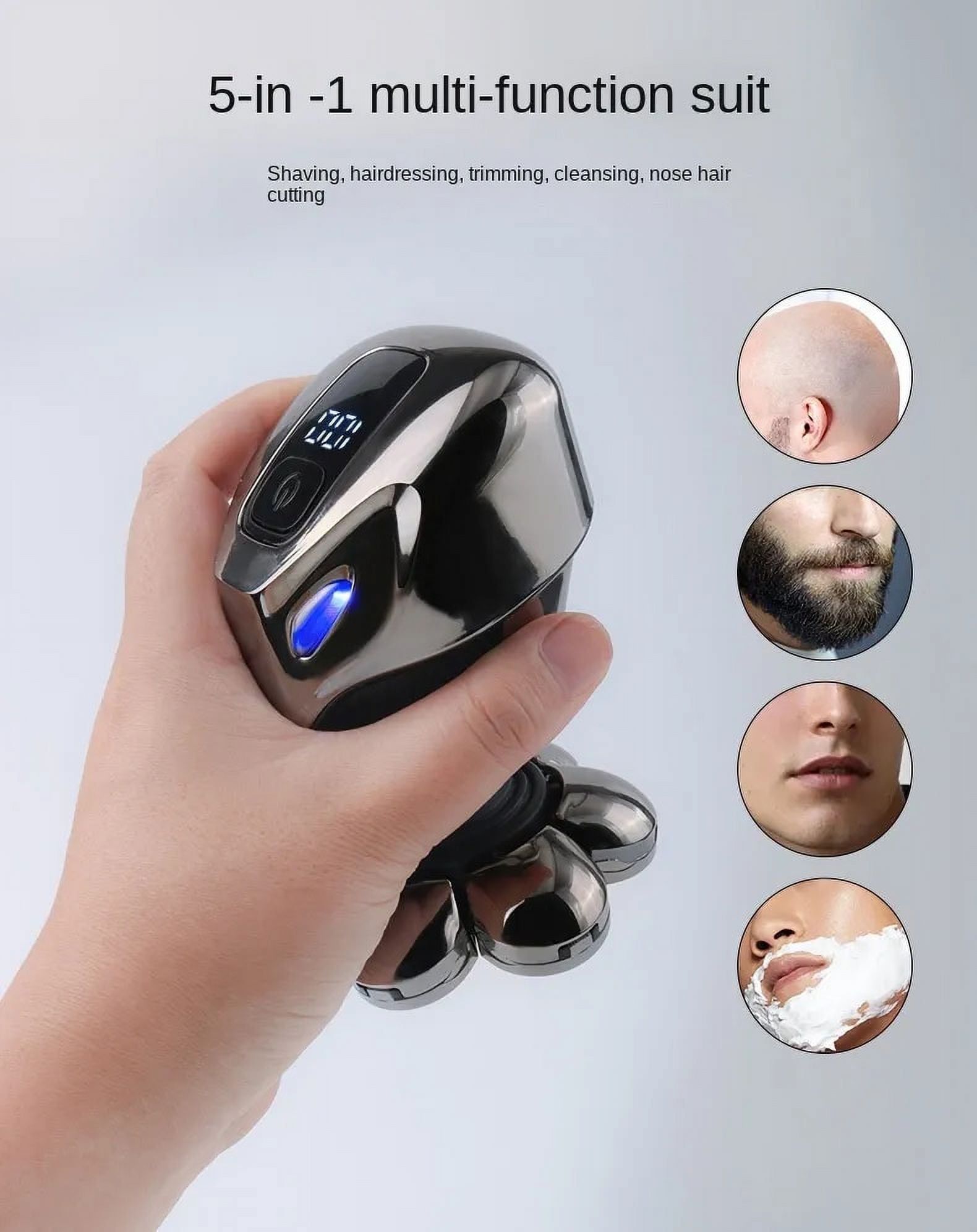 Versatile 5-in-1 Electric Head Shaver: 7D Floating Cutter, Beard ...