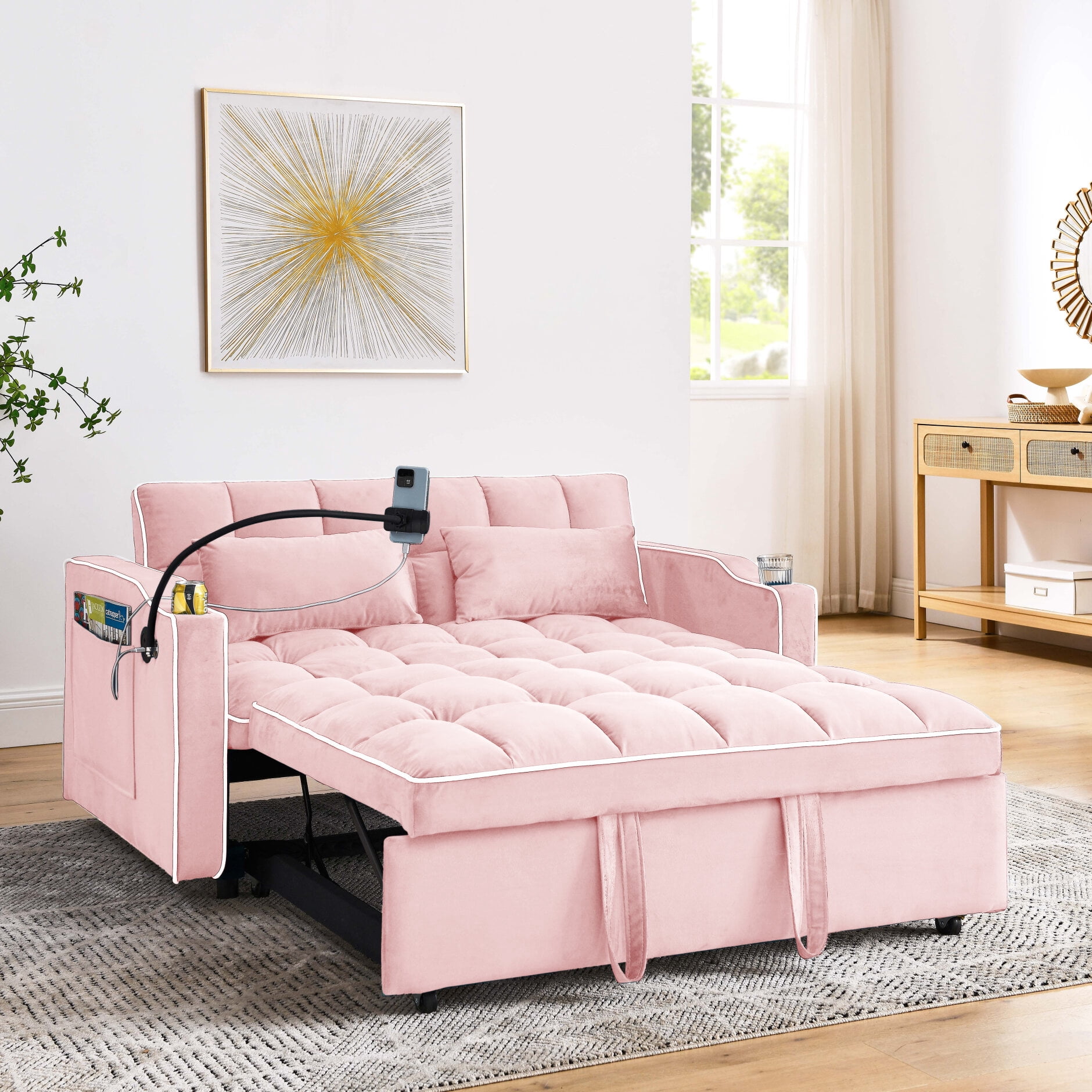 Versatile 55.5-Inch Foldable Sofa Bed with Adjustable Backrest, USB ...