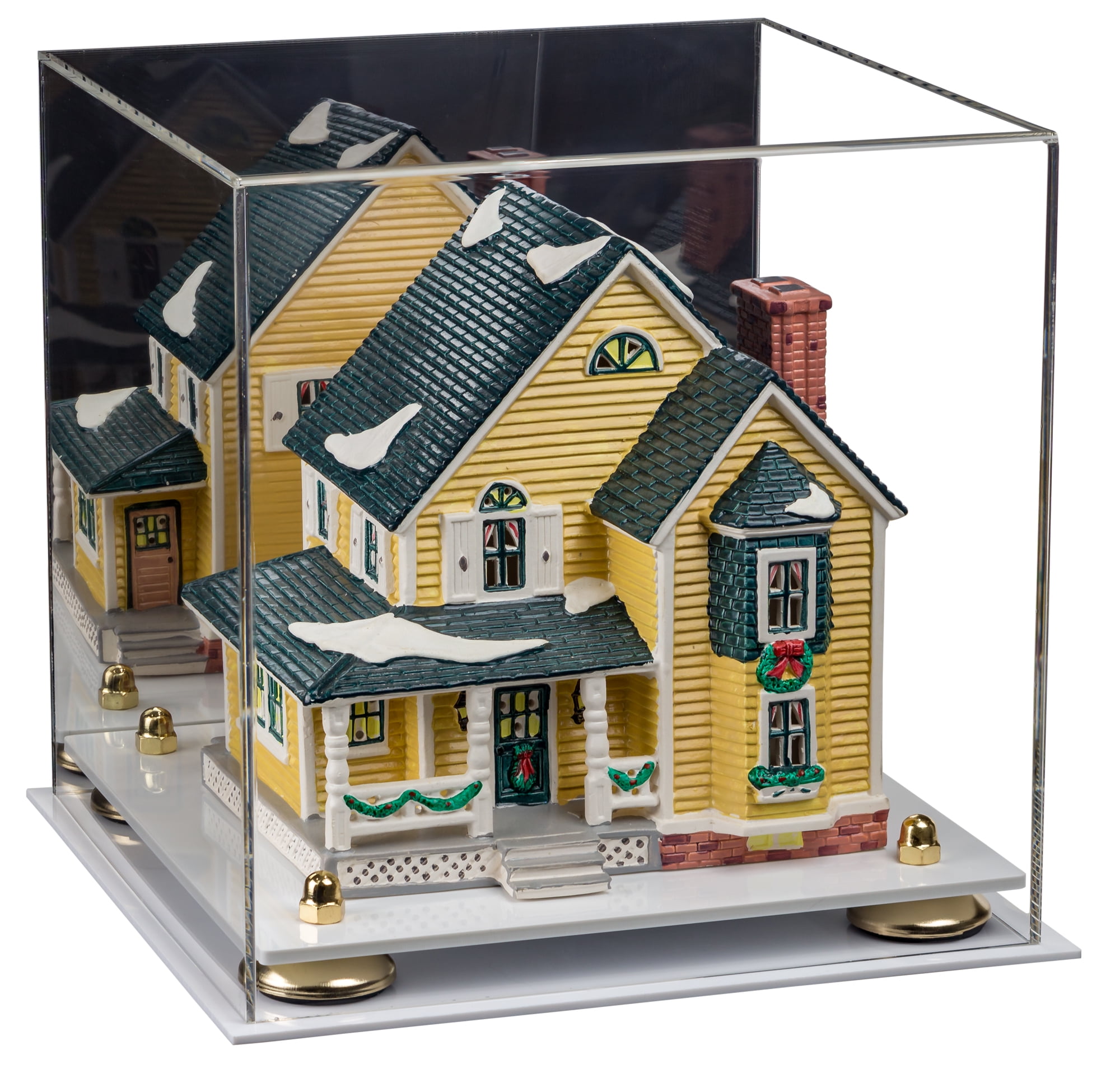 Versatile Acrylic Display Case - Medium Square Box with Mirror, Gold ...