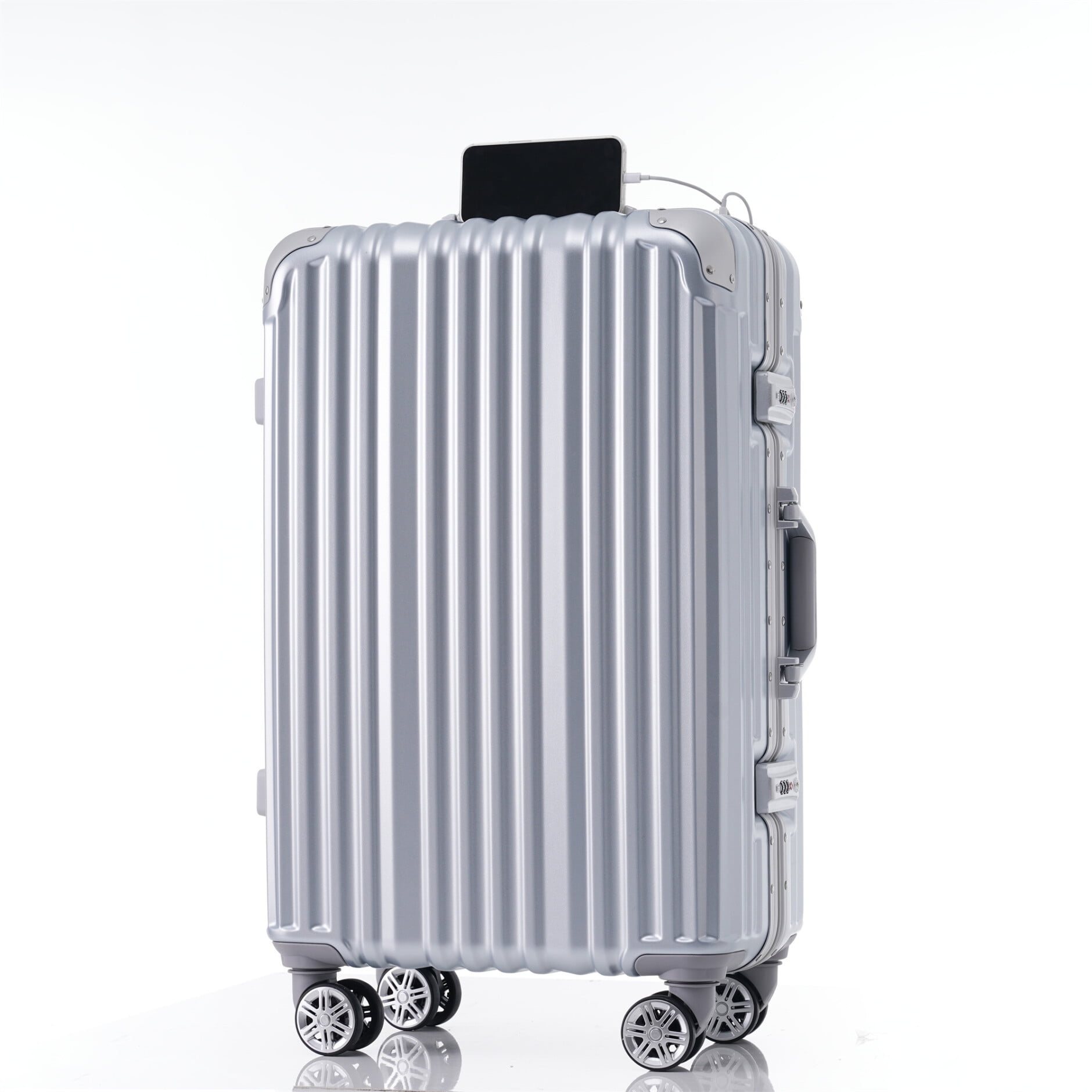Versatile Aluminum Frame Carry-On Luggage with USB Charging Port, Front ...