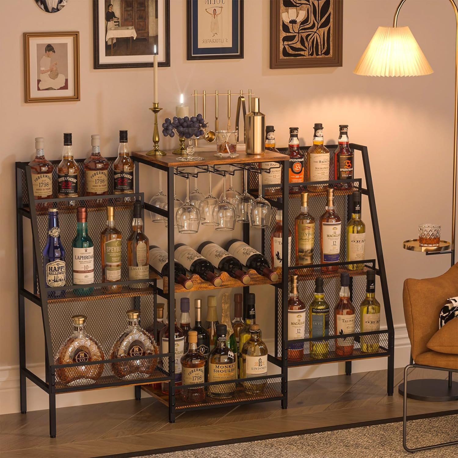 Versatile Bar Stand with Glass Holder, Wine Rack Freestanding Floor ...