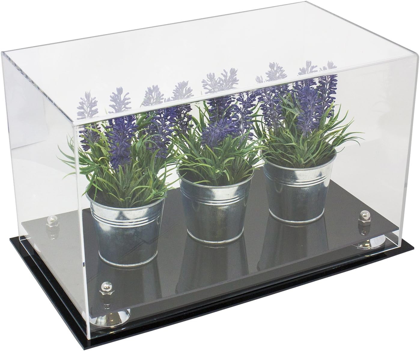Versatile Clear Display Case - Medium Rectangle Box with Silver Risers 14" x 8" x 8.5" (A011-SR ...