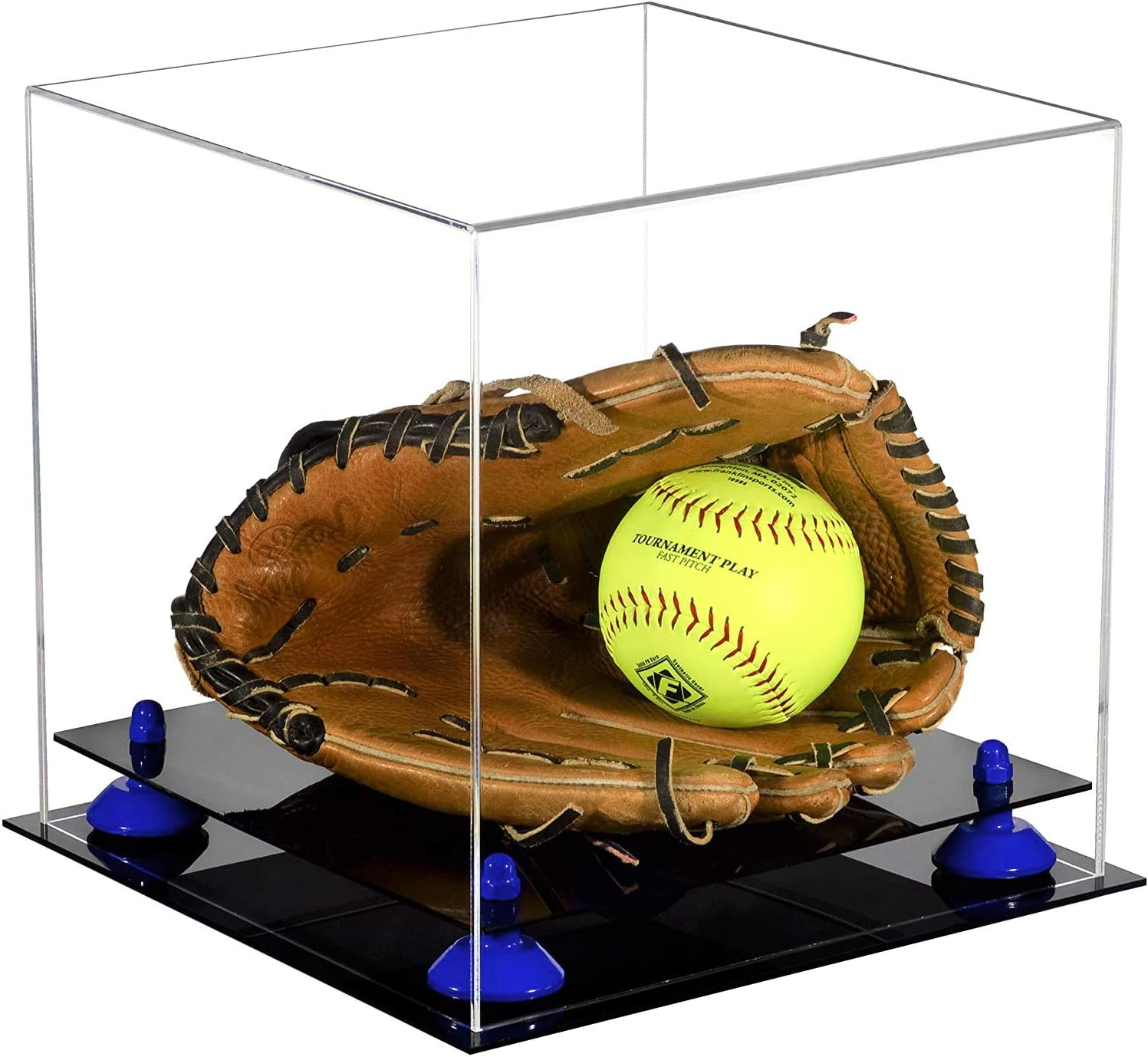 Versatile Clear Display Case - Medium Square Box with Dark Blue Risers ...