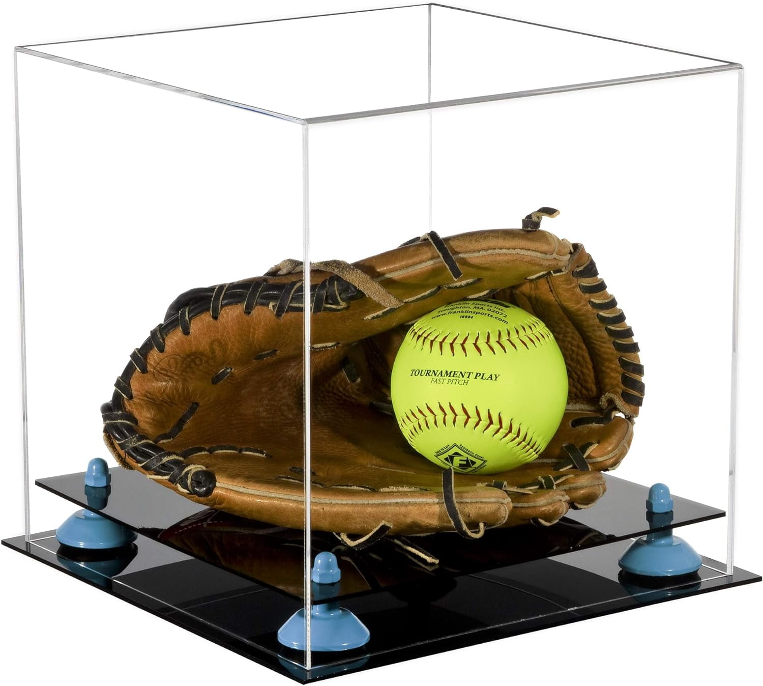 Versatile Clear Display Case - Medium Square Box with Light Blue Risers 11" x 11" x 11" (A001 ...