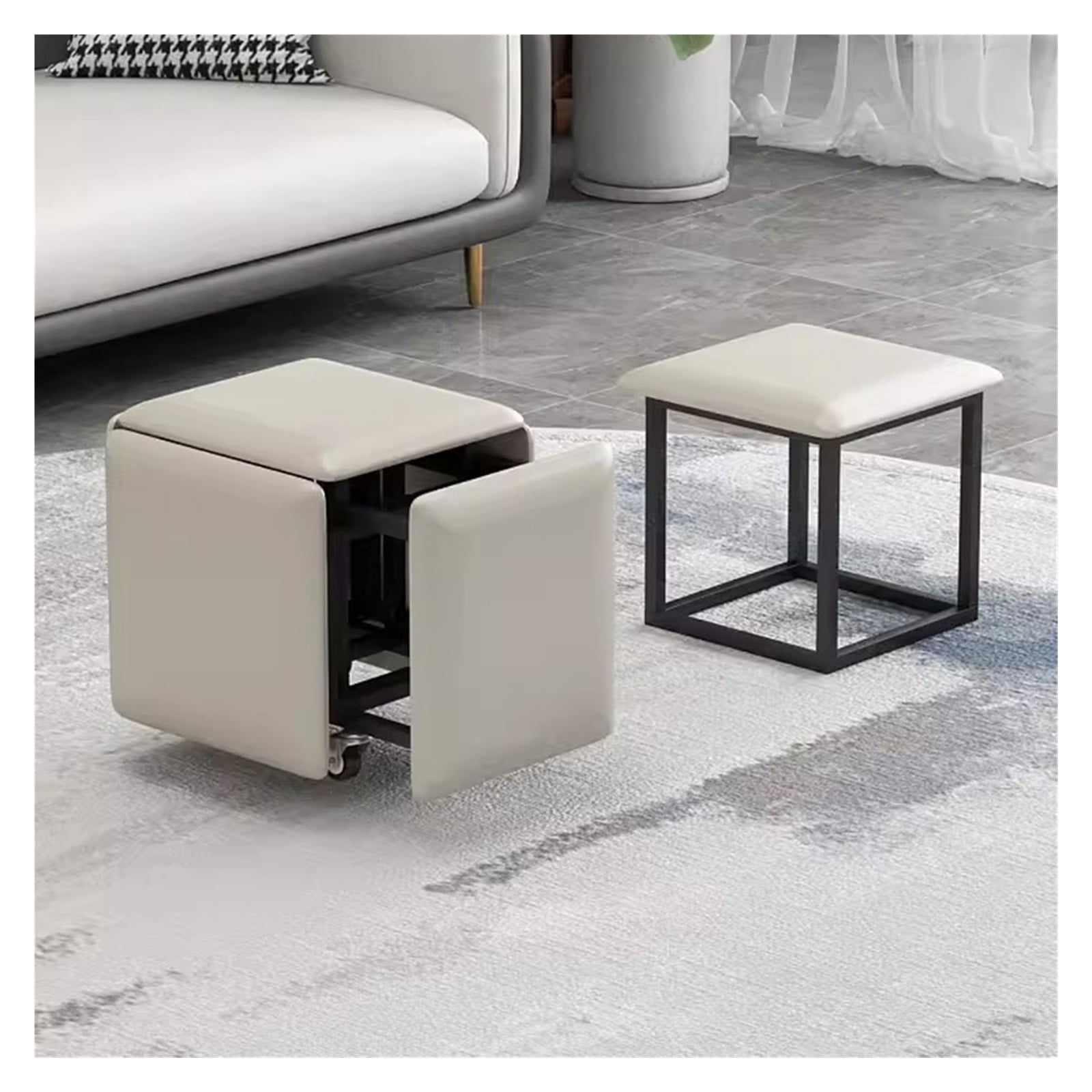 Versatile Cube Ottoman,5 in 1 Nesting Ottoman Stool with Interior ...