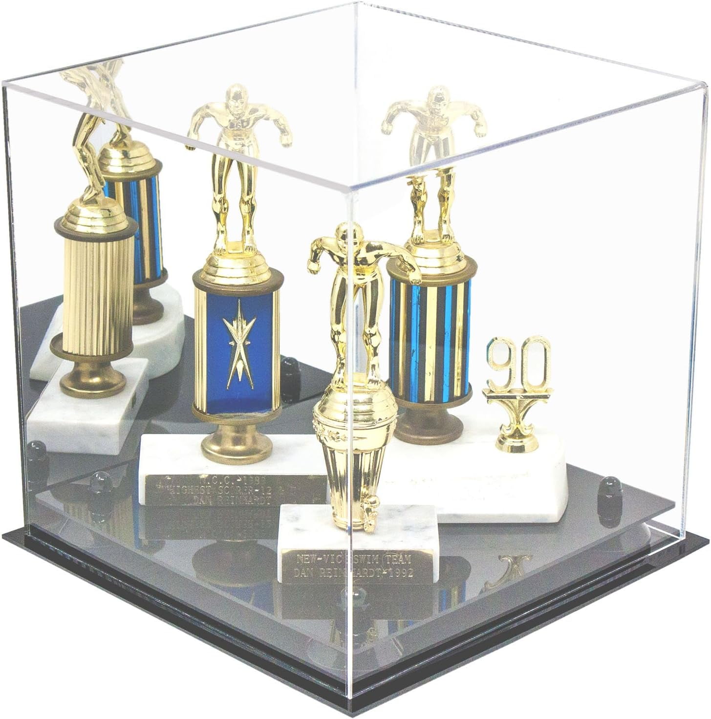 Versatile Display Case - Medium Square Box with Black Risers and Mirror ...