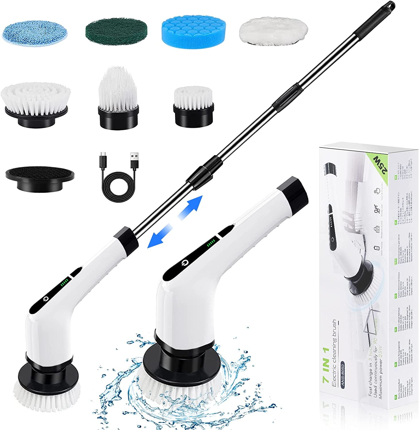 Versatile Electric Rotating Scrubber with 7 Replaceable Brush Heads ...