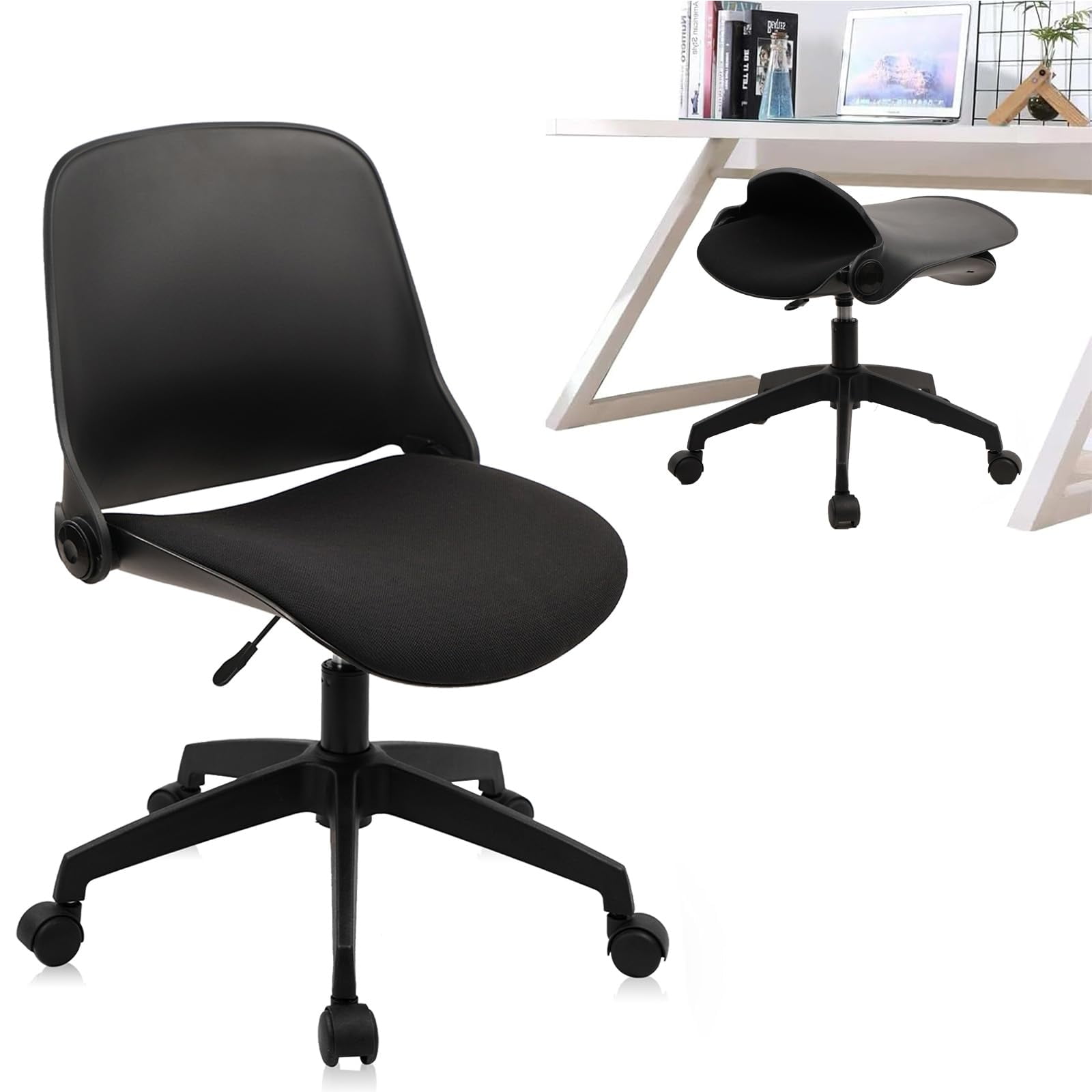 Versatile Foldable Office Chair with Wheels Ergonomic Swivel Rolling ...