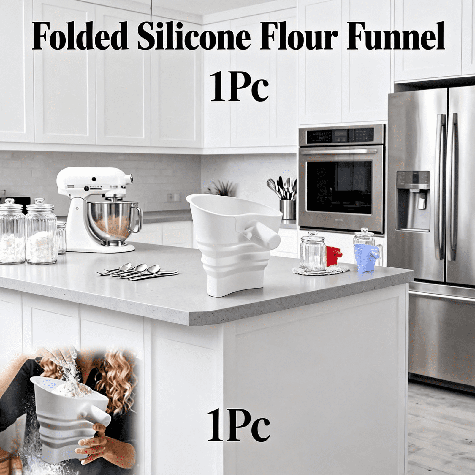 Versatile Foldable Silicone Funnel for Wide & Narrow Mouth Containers ...