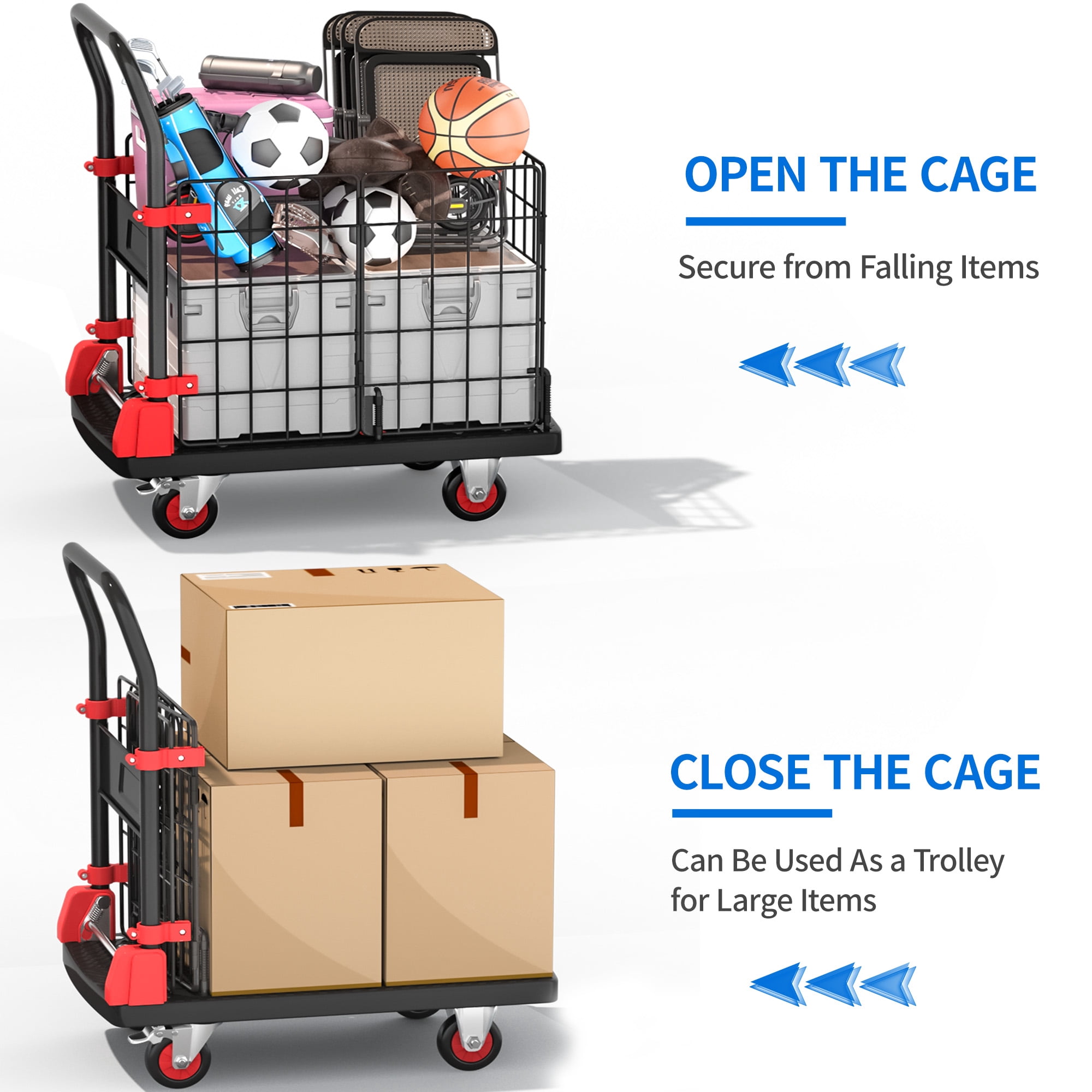 Versatile Folding Cart with Cage, Heavy-Duty 440LBS Load Capacity ...