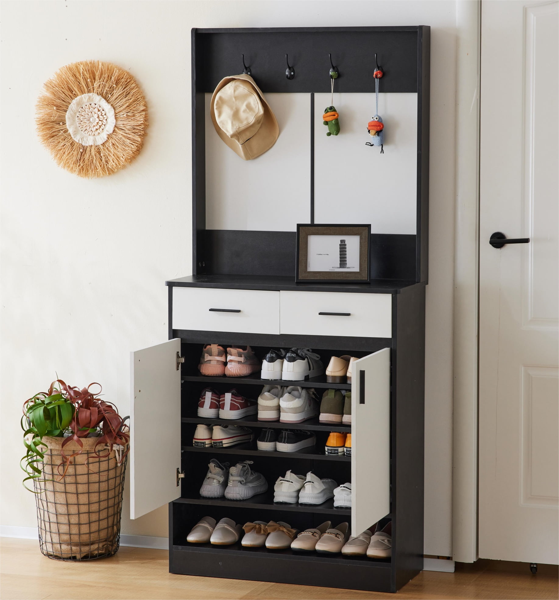 Versatile Freestanding Armoire with 2 Pull-Out Drawers and Adjustable ...