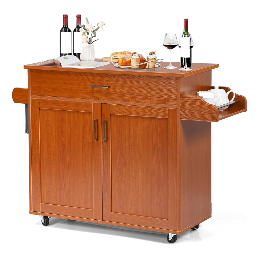 Versatile Kitchen Cart with Cabinet, Drawer, Spice Rack, Towel Rack, Adjustable Shelf, Lockable ...