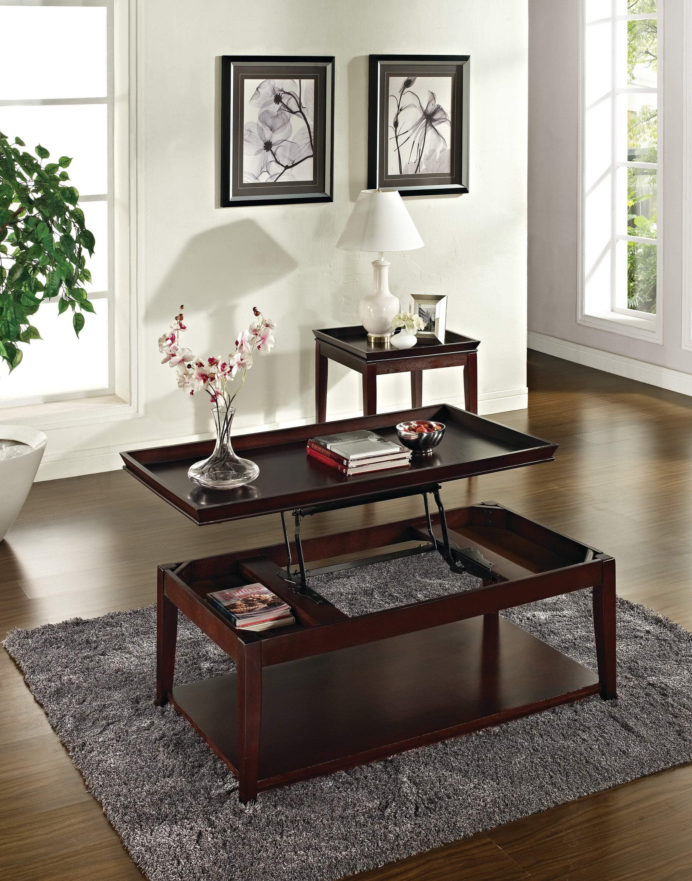 Versatile Lift Top Cocktail Table Hardwood Solids, Birch Veneer, Merlot ...
