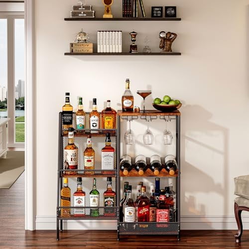 Versatile Liquor Stand for Home Bar, Wine Rack Freestanding Floor, Mini ...